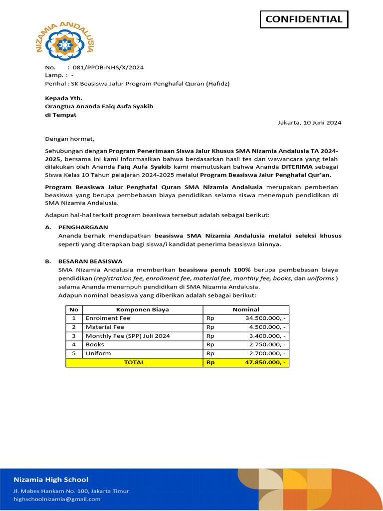 Faiq Aufa Syakib - Info Penerimaan PDB NHS TA 2024-2025 Beasiswa ...