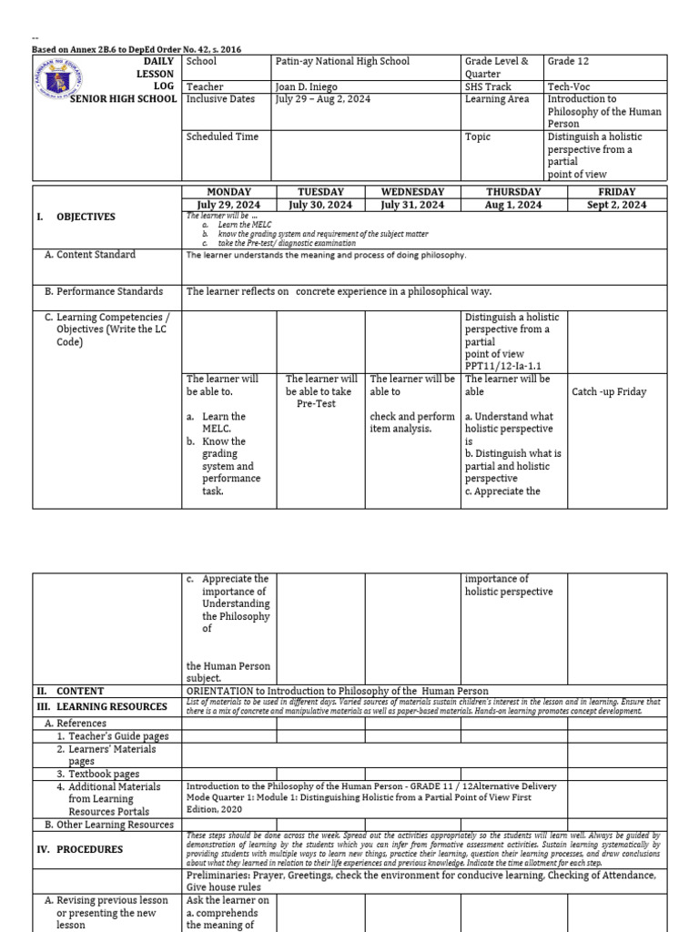 To Be Print Inttro2-Philo - DLL - 2023-2024 - Q1 - Week-1 - 29-July-2Aug | PDF | Learning ...