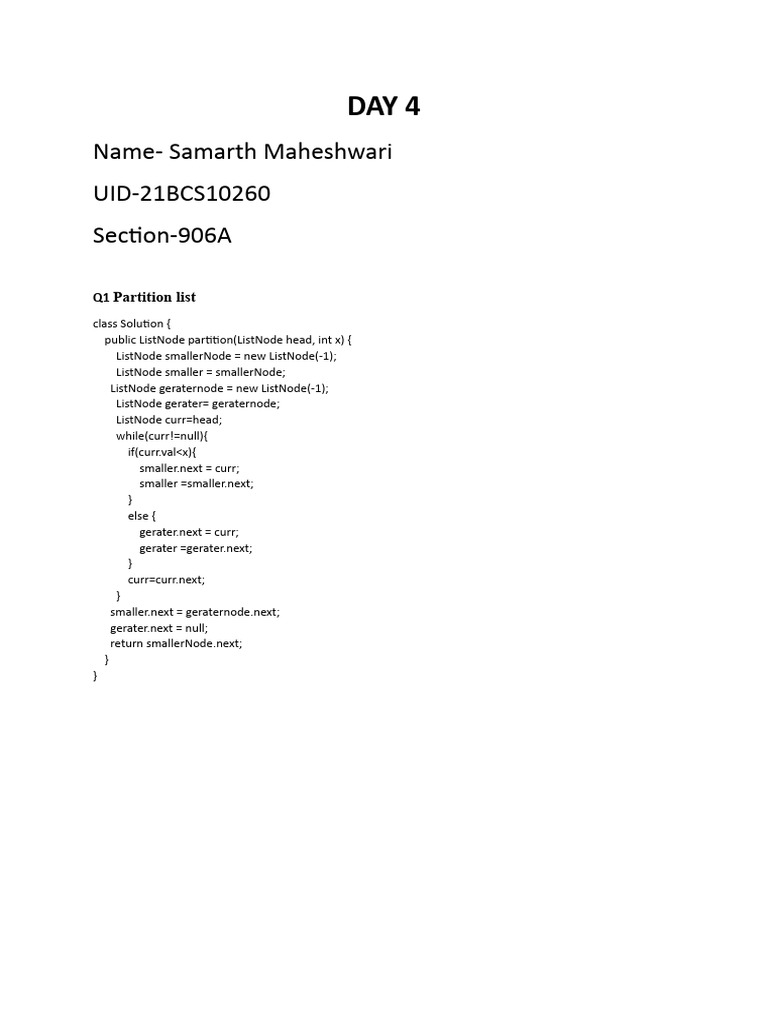 21BCS10260 Samarth DAY4 | PDF | Computer Programming | Software Engineering