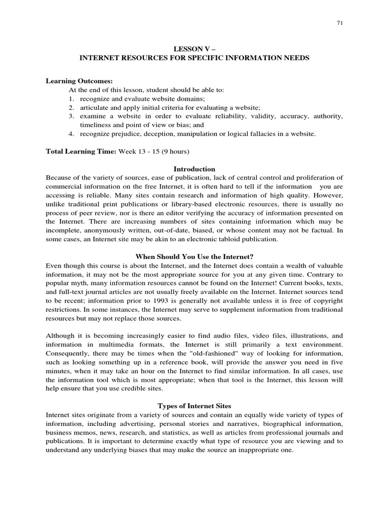 LESSON 5internet Resources For Specific Information Needs | PDF ...