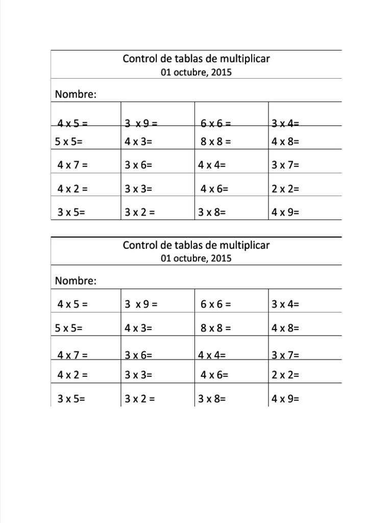Control de Tablas de Multiplicar | PDF | Métodos y materiales de enseñanza