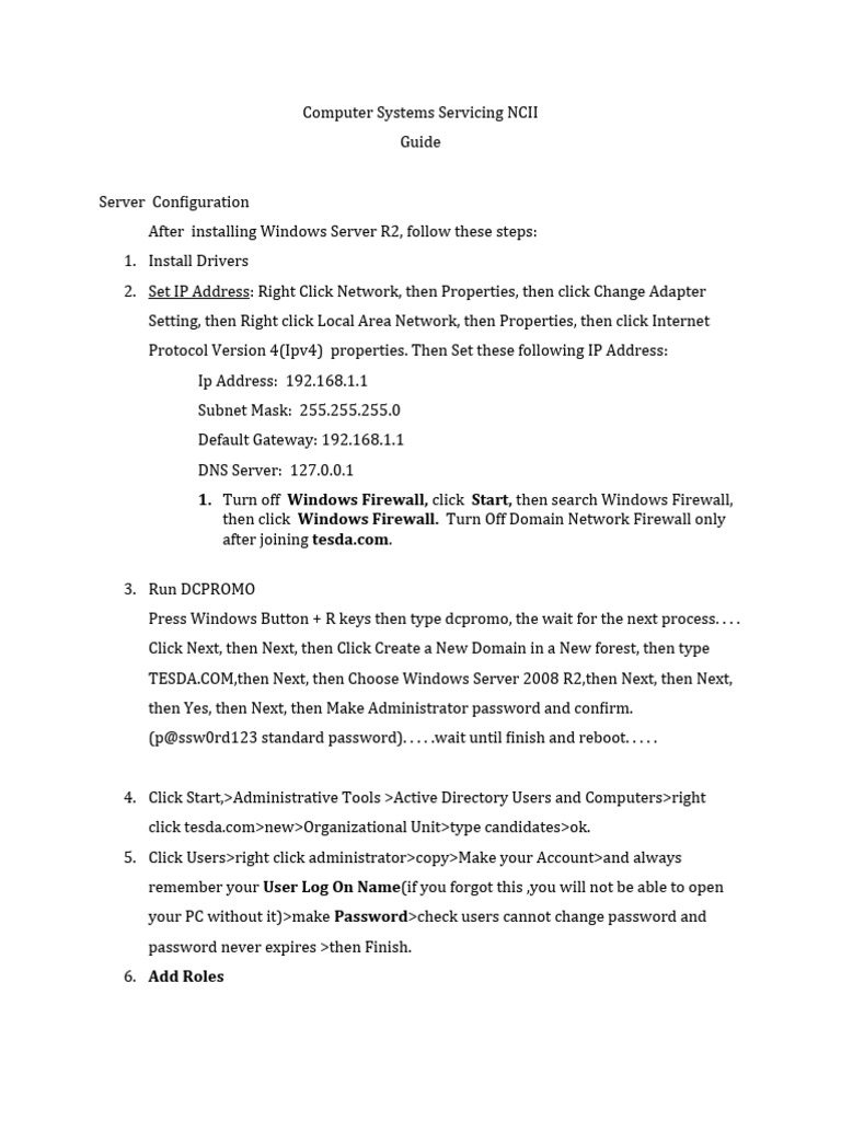 Server Configurationcomputer Systems Servicing NCII | PDF