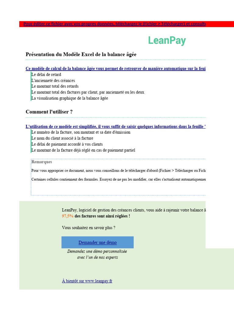 Modèle Excel de Balance Âgée Clients | PDF | Facture | Informatique