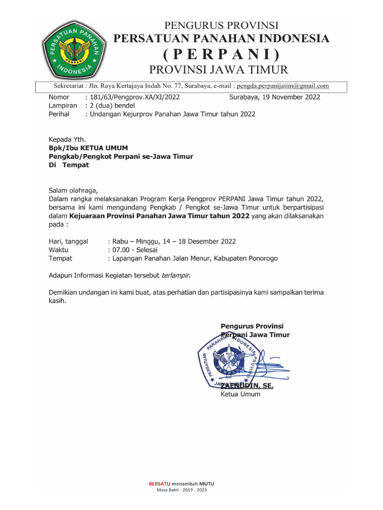 181 Undangan Kejurprov 2022 | PDF