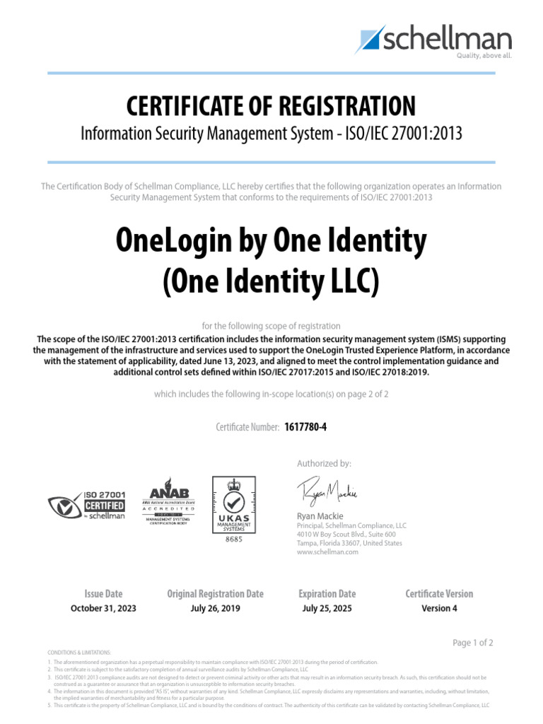 ISO27001 OneIdentity | PDF | Information Security | Implied Warranty