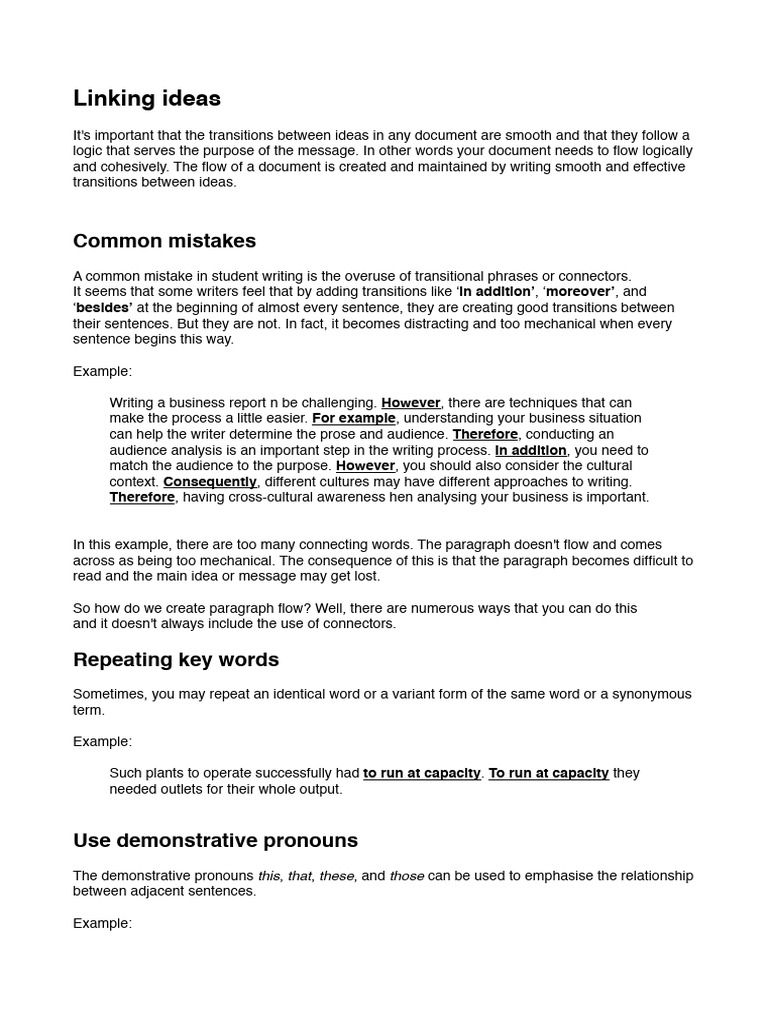 Linking-Ideas | PDF | Information | Sentence (Linguistics)