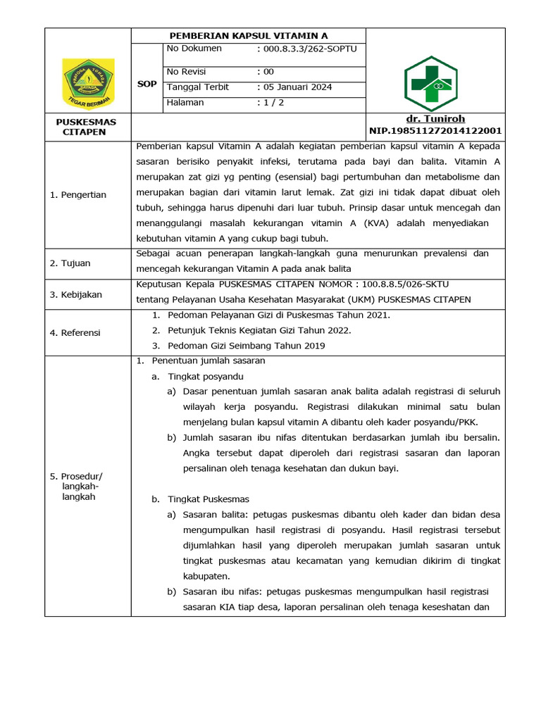 SOP Pemberian Vit A | PDF
