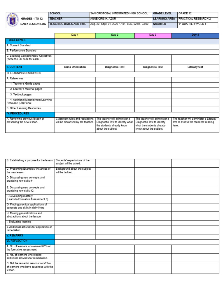 Studocu Week 1 PR2 DLL 2023-2024 | PDF | Teachers | Learning