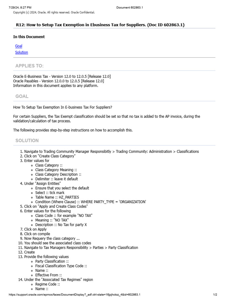How To Setup Tax Exemption in Ebusiness Tax For Suppliers | PDF | Taxes ...