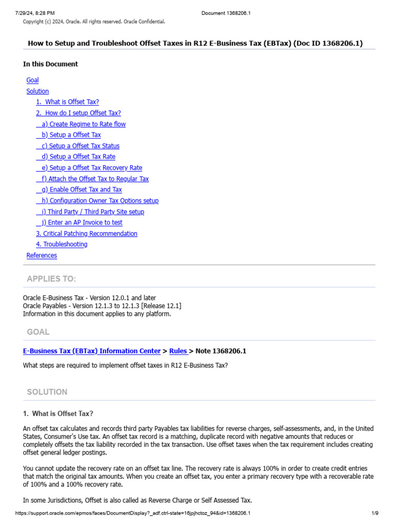 How To Setup and Troubleshoot Offset Taxes in R12 E-Business Tax | PDF | Taxes | Accounts Payable
