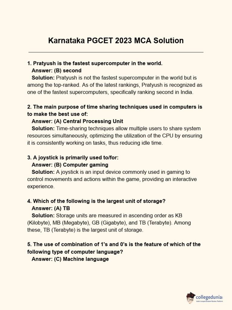 Karnataka PGCET 2023 MCA Solution | PDF | Byte | Software