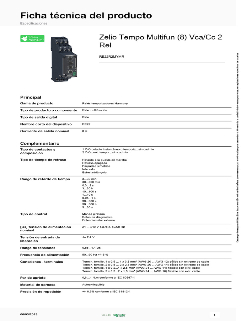 Zelio Time - RE22R2MYMR | PDF | Relé | Equipo eléctrico