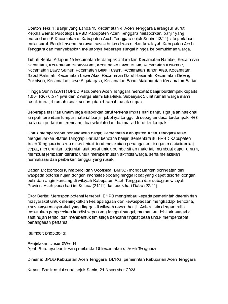 Banjir Surut di Aceh Tenggara 2023 | PDF
