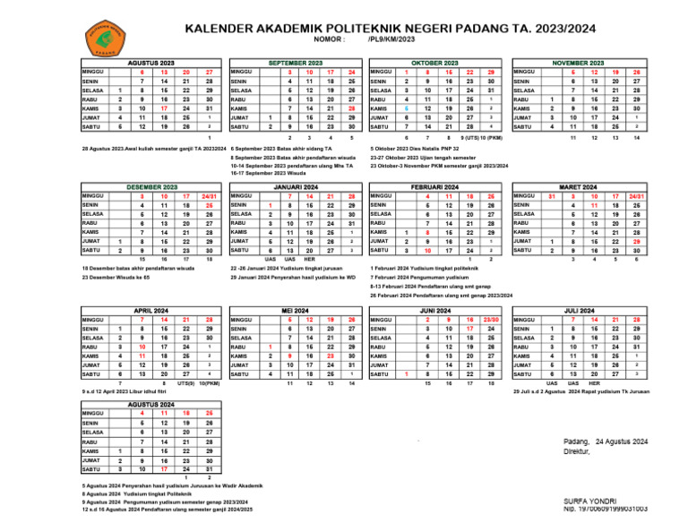 Draft Kalender Akademik 2023-2024 | PDF