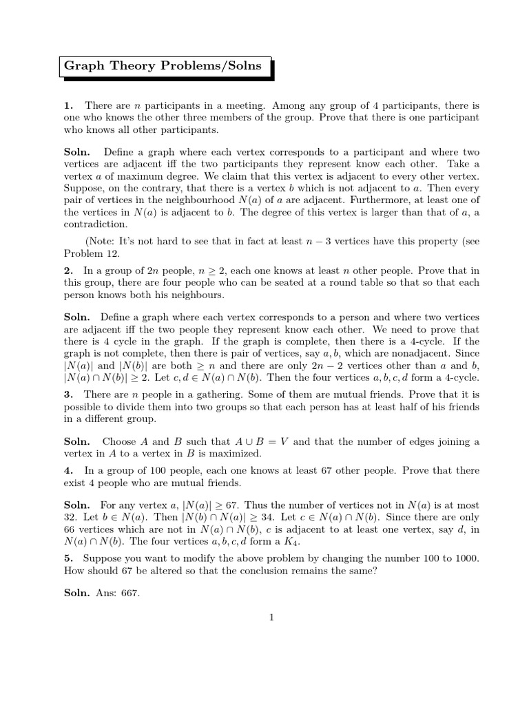 Graph THEORY QN Solutions | PDF | Vertex (Graph Theory) | Combinatorics