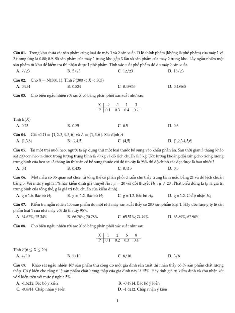 Đề Thi Cuối Kỳ XSTK - 2021 | PDF