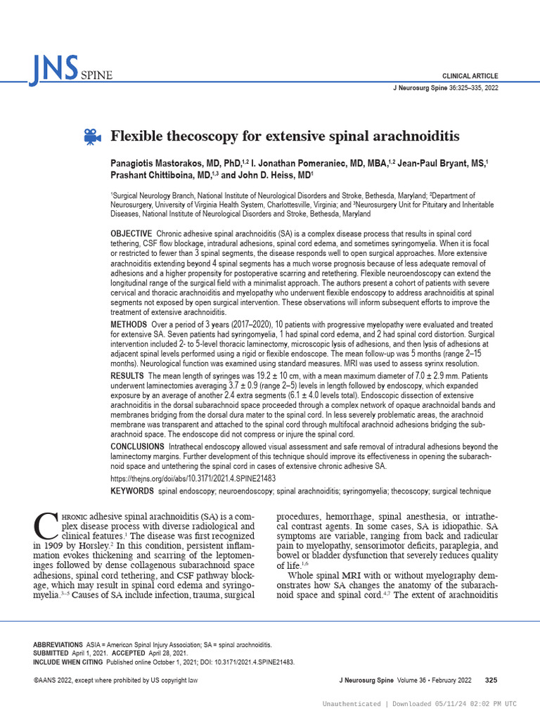 J Neurosurg Spine Article p325 | PDF | Medical Specialties | Diseases ...