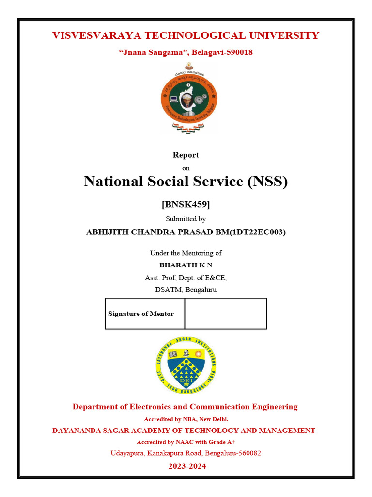 National Social Service (NSS) : Visvesvaraya Technological University ...