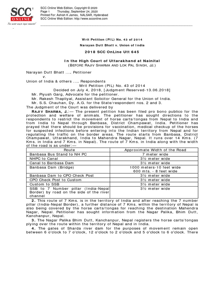 Narayan Dutt Bhatt V Uoi | PDF | Vishnu | Deities