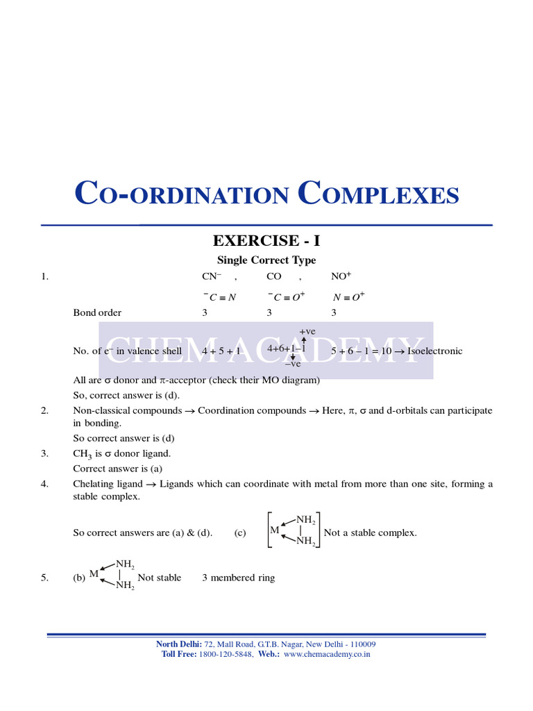 Chem Academy: O Ordination Omplexes | PDF | Isomer | Coordination Complex