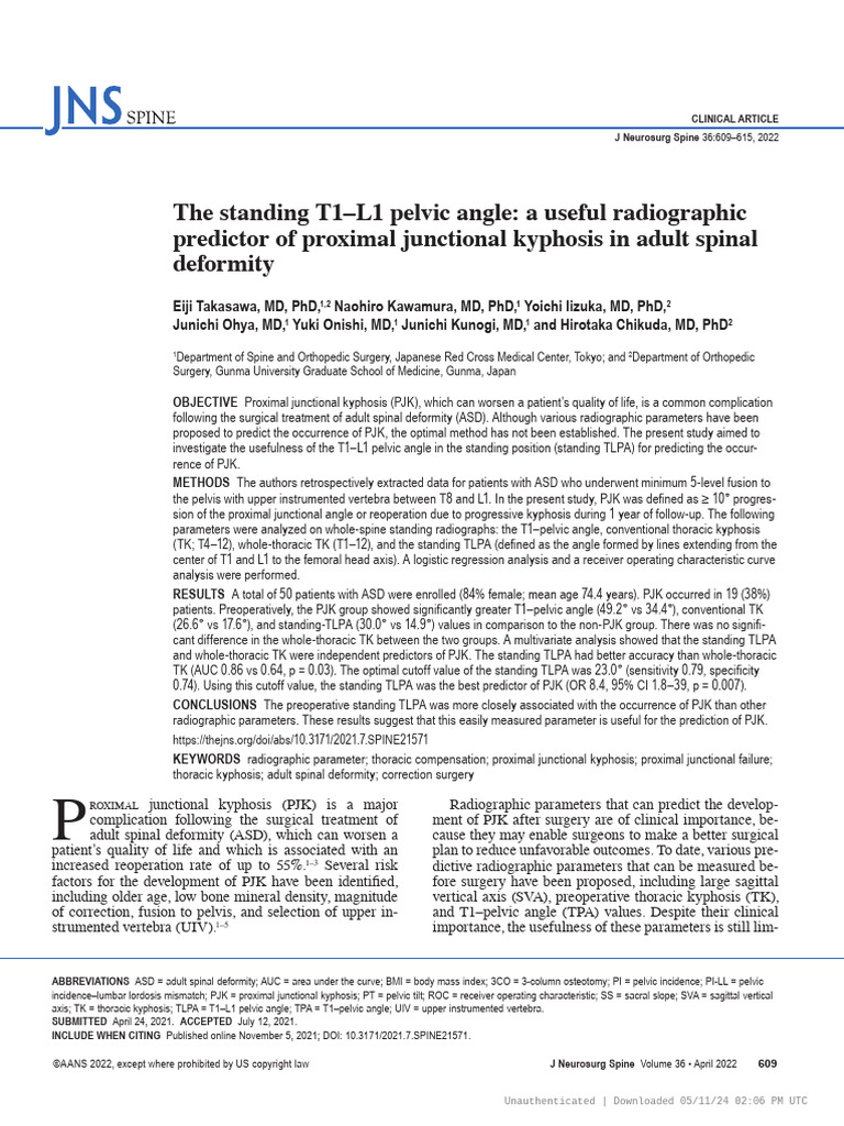 J Neurosurg Spine Article p609 | PDF | Receiver Operating ...