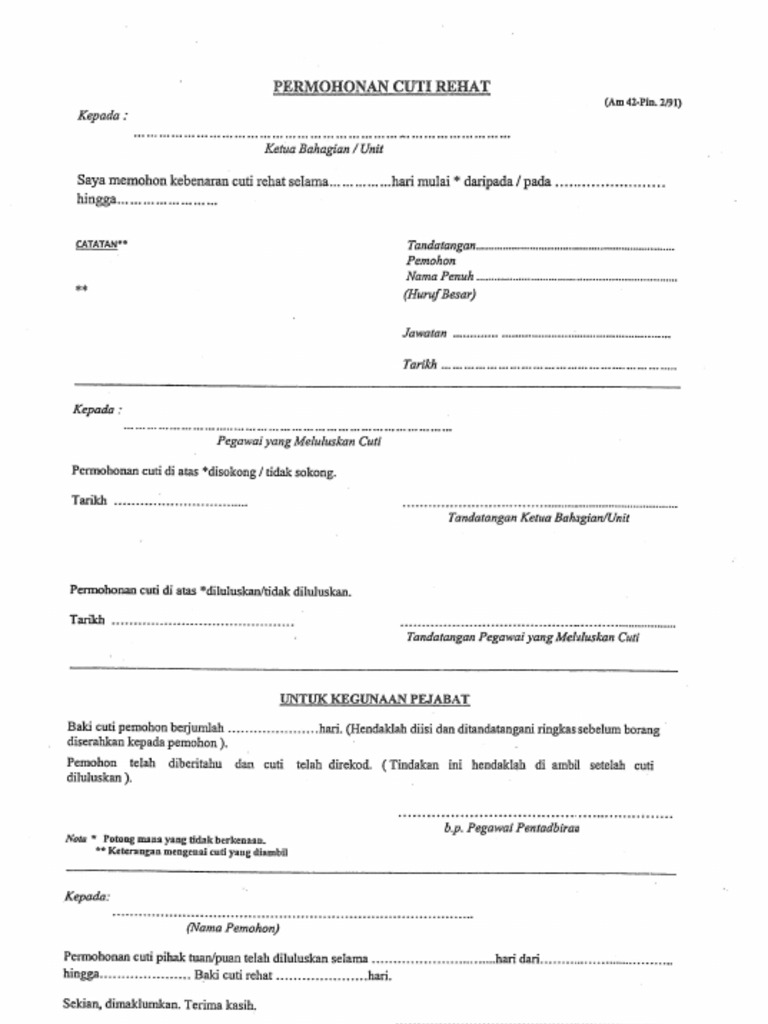 Permohonan Cuti Rehat | PDF
