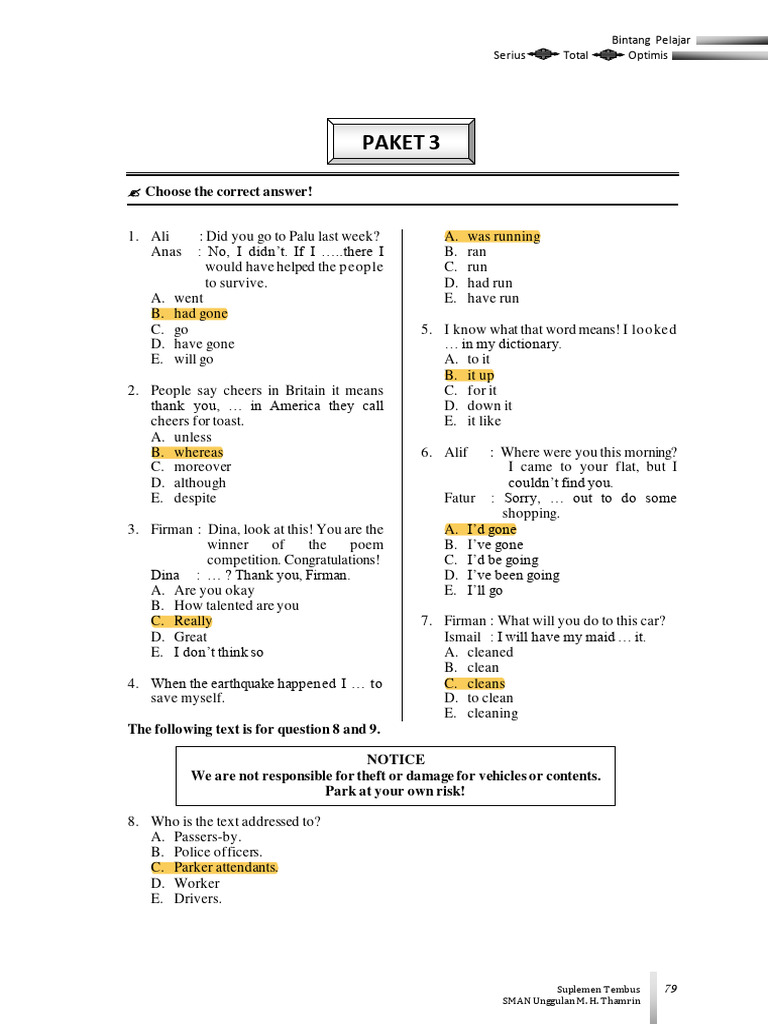 KP Masuk SMA MH Thamrin Bahasa Inggris (Paket 3) | PDF | Lightning