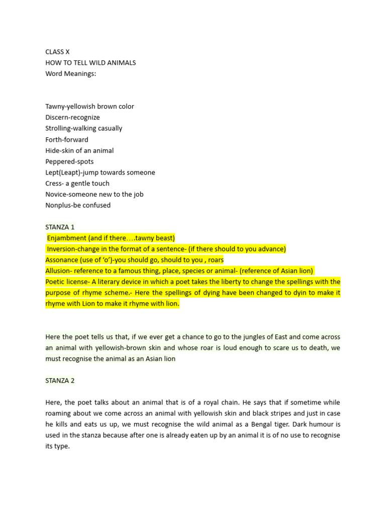 How to Identify Wild Animals Poem | PDF | Poetry | Tiger