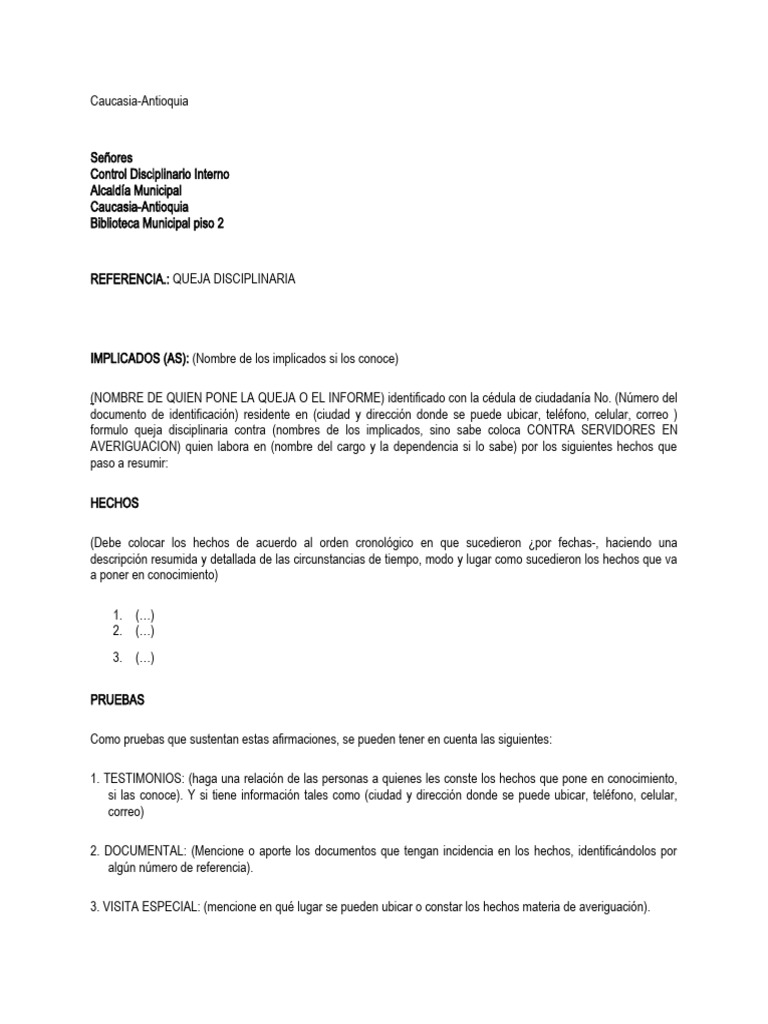 Formato Queja Disciplinaria | PDF