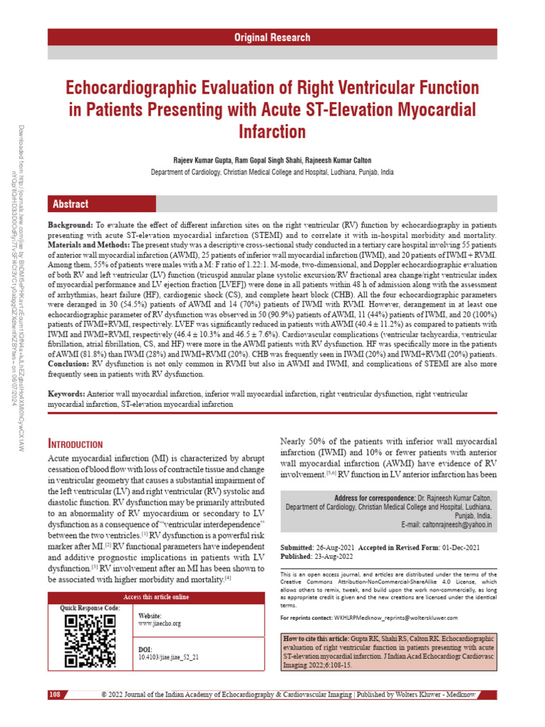 RV Function in Acute STEMI Patients | PDF | Myocardial Infarction ...