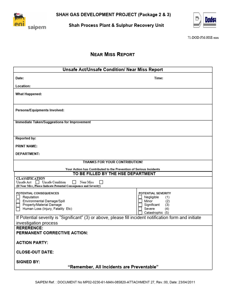 Unsafe Act & Condition Reporting Form | PDF