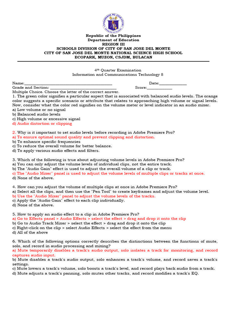 4th Periodical Test ICT 8 Answer Keys | PDF | Codec | Data Compression