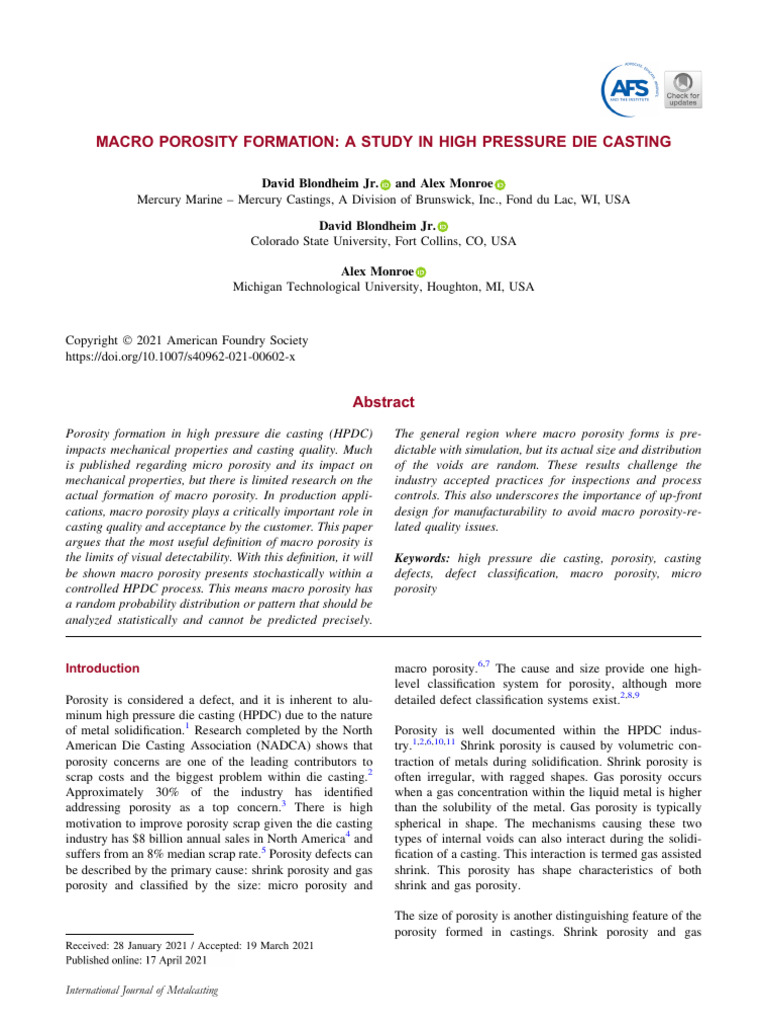 Macro Porosity Formation A Study in High Pressure Die Casting D ...