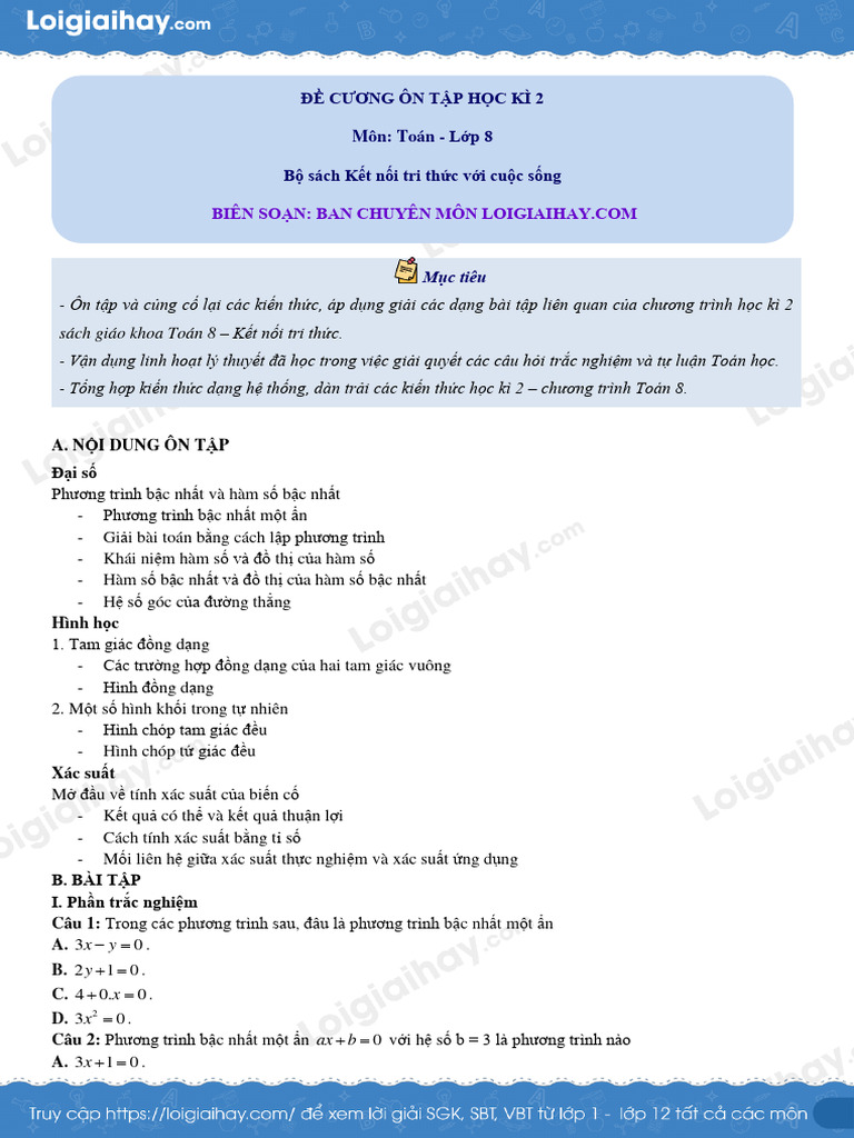 De Cuong On Tap Hk2 Toan 8 Ket Noi Tri Thuc Co Dap An 1712655410 | PDF