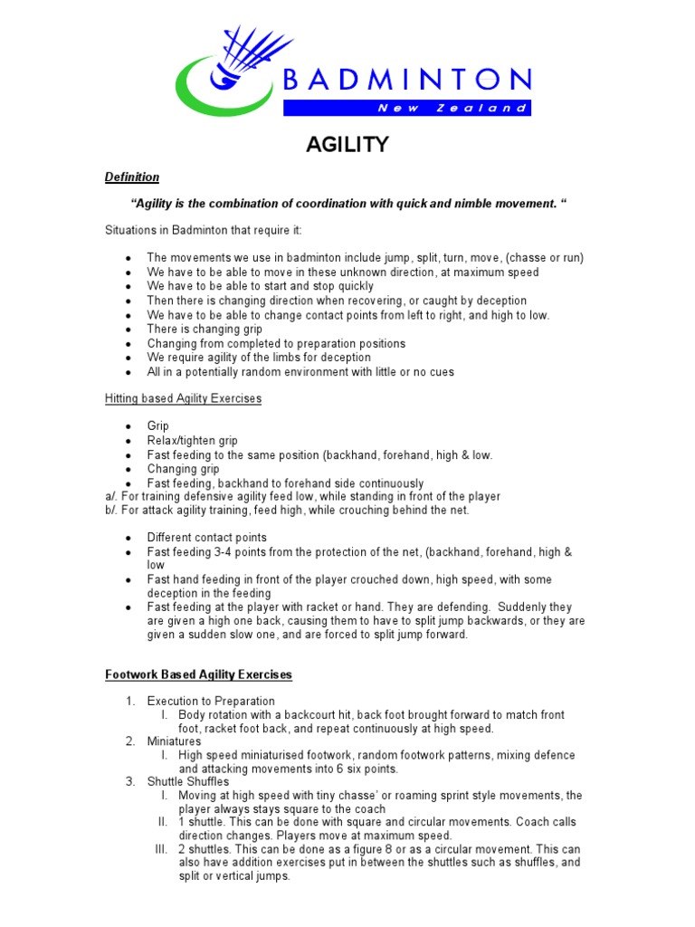 Agility Training for Badminton Players | PDF