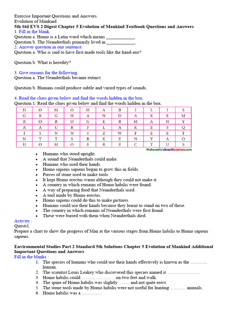 Evolution of Mankind for Class 5 | PDF | Homo | Human
