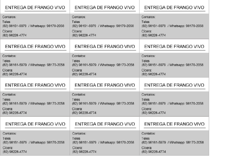 Cartão de Visita - Teles - Frango Vivo | PDF Cartão de Visita - Teles - Frango Vivo | PDF
