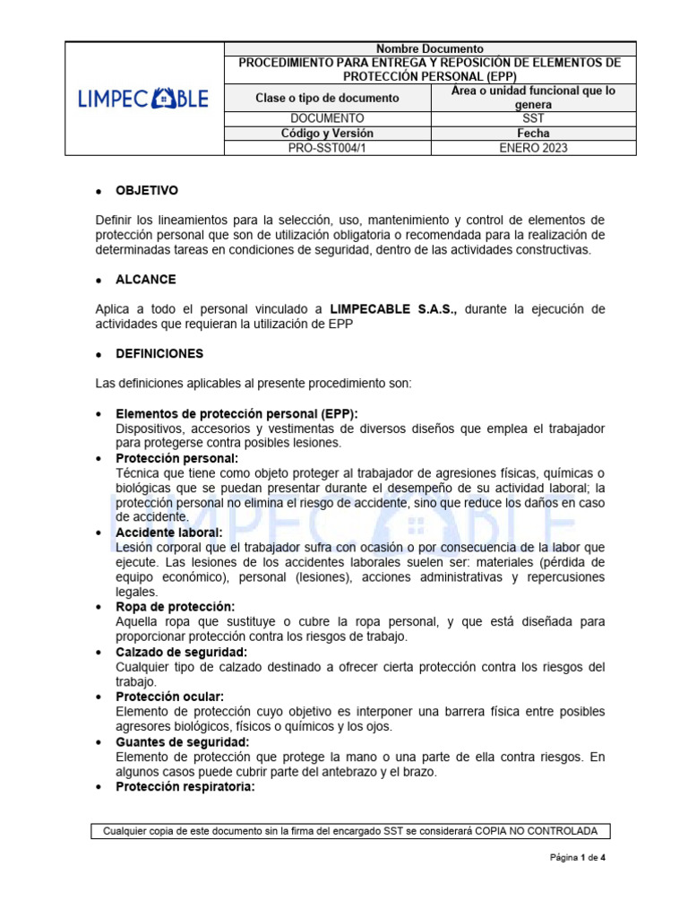 Pro-Sst-004 Procedimiento para Entrega y Repocision de Epp | PDF | Tecnología
