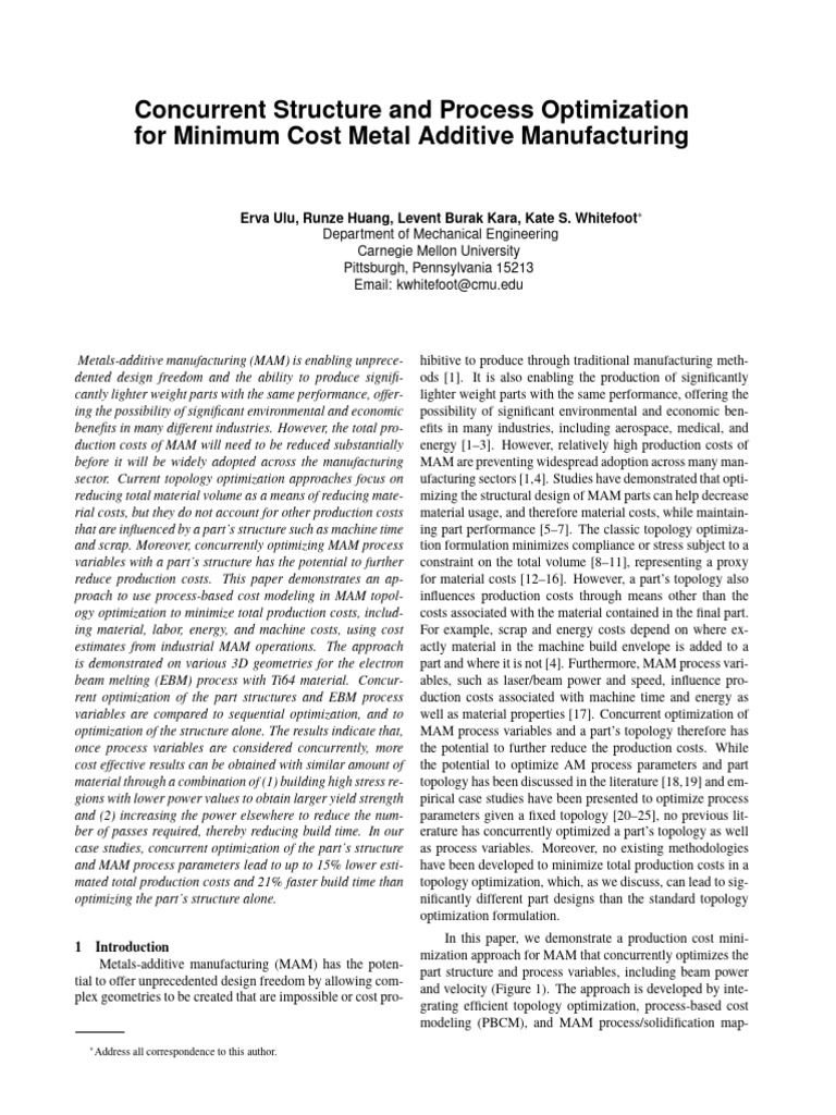 Concurrent Structure and Process Optimization For Minimum Cost Metal ...