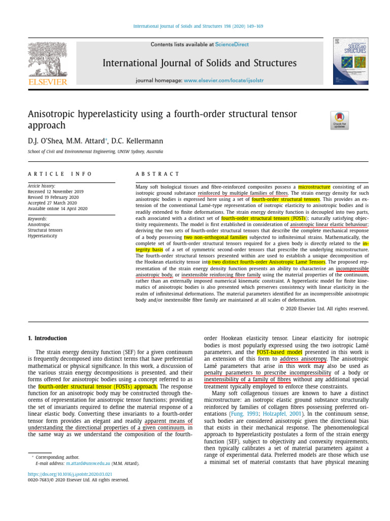 IJSS-2020-Daniel-Anisotropic Hyperelasticity Using Fourth-Order Structural Tensor Approach | PDF ...