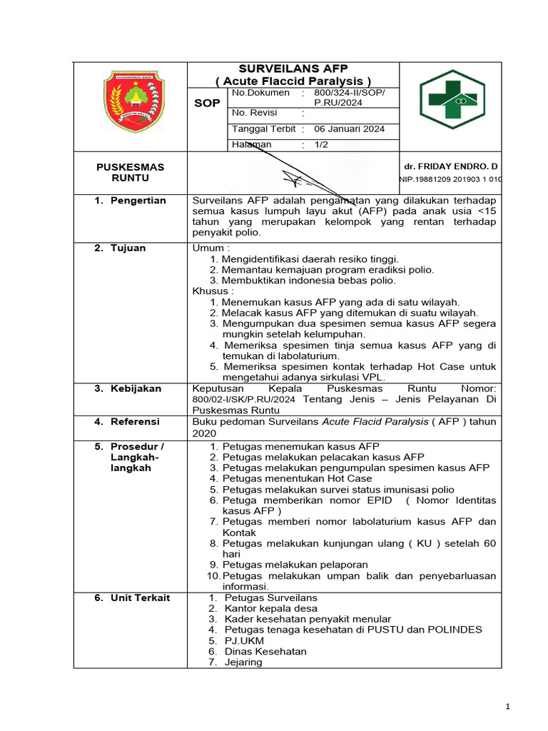 Sop Surveilans Afp 2023 | PDF