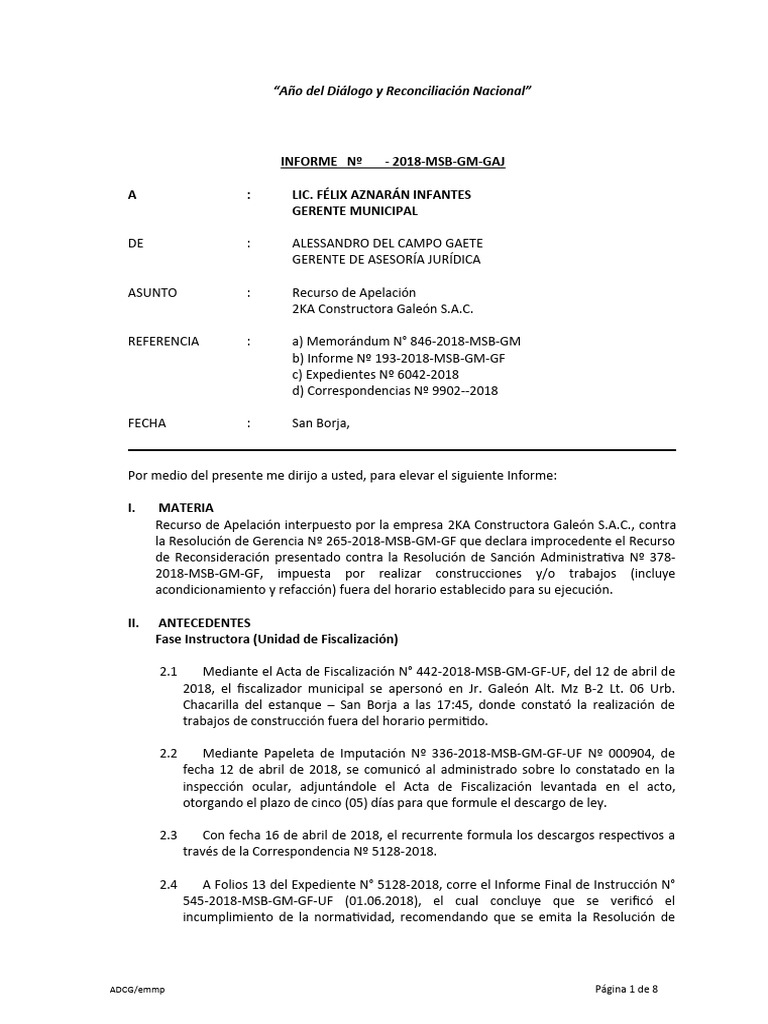 INF. 2KA Constructora Galeon S.A.C. (GM) - Final | PDF | Multa (pena ...