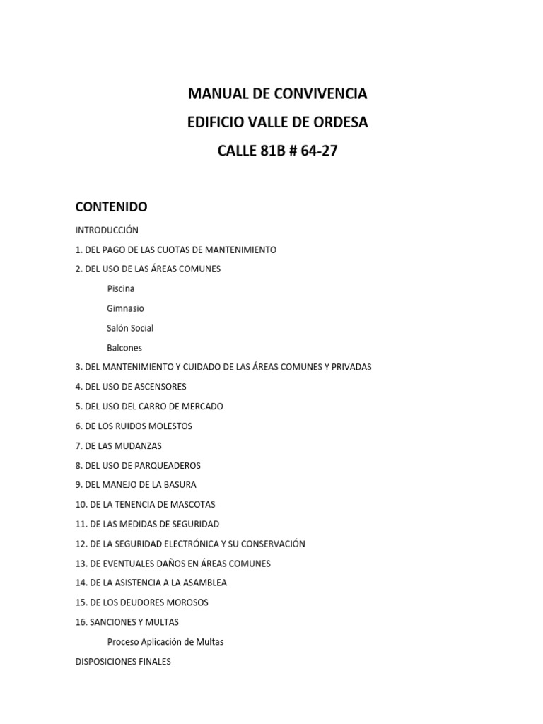 Manual Convivencia Edificio Valle de Ordesa | PDF | Condominio | Multa (pena)