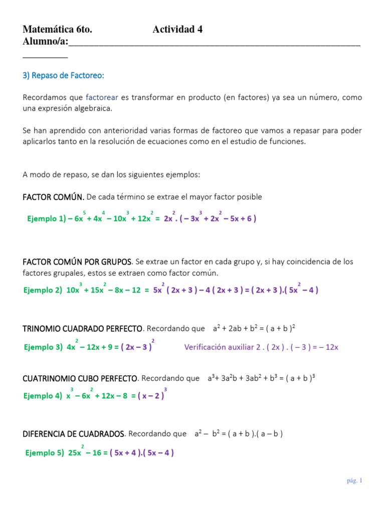 Act. 4. Factoreo | PDF | Factorización | Conceptos matemáticos