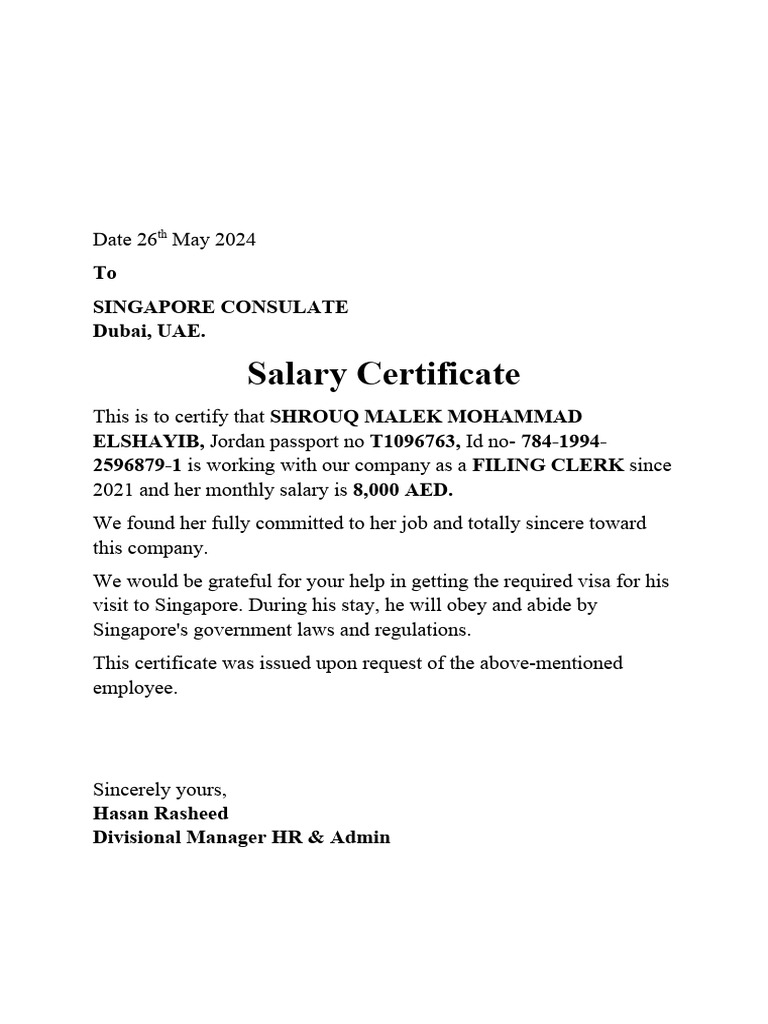 Salary Certificate 444 | PDF