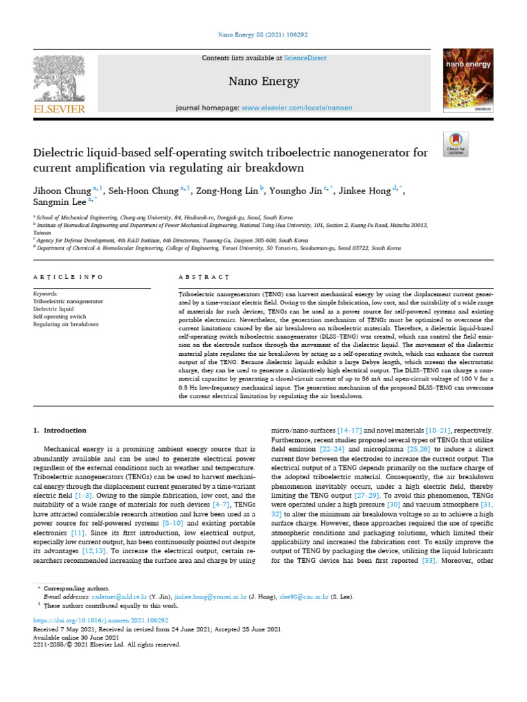 Dielectric Liquid-Based Self-Operating Switch Triboelectric ...