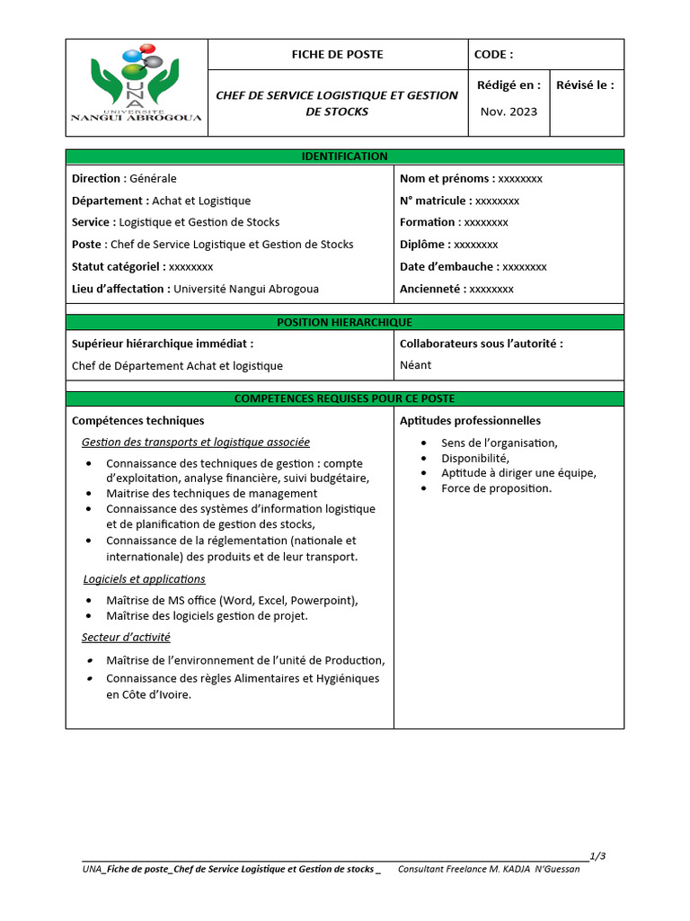 Fiche de Poste : Chef Logistique | PDF | Logistique | Business