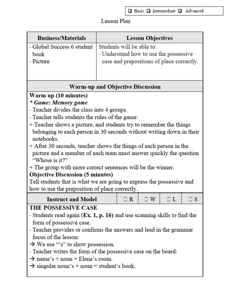 Lesson Plan For Grammar | PDF | Noun | Linguistic Typology