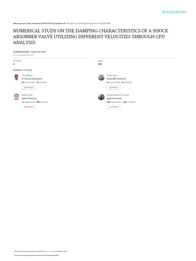 Numerical Study On The Damping Characteristics of A Shock Absorber ...