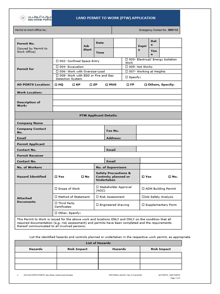 1.1 Permit To Work General Application | PDF | Risk Assessment ...
